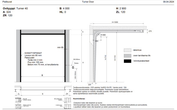 Nosto-ovi Turner 40 Mikroura - Nosto-ovet ja taitto-ovet Turnerkaupasta!